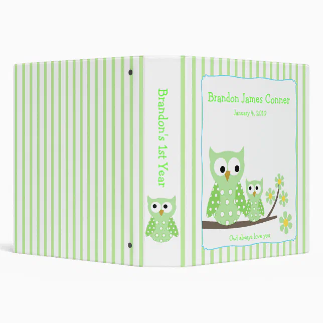 GREEN Owls Mom & Baby Photo Album 3 Ring Binder | Zazzle