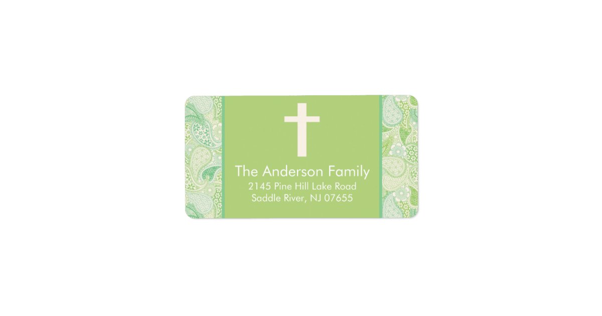 Green Paisley Cross Religious address Label | Zazzle