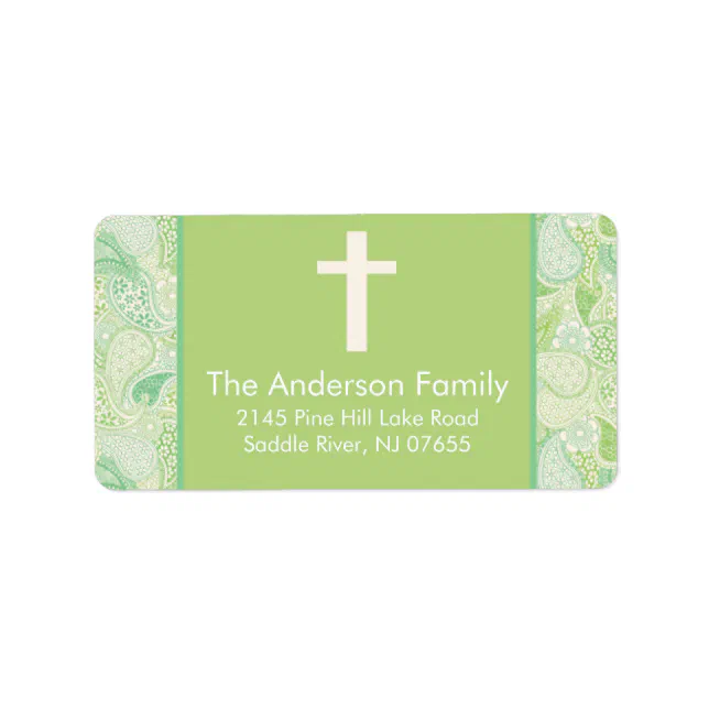 Green Paisley Cross Religious address Label | Zazzle