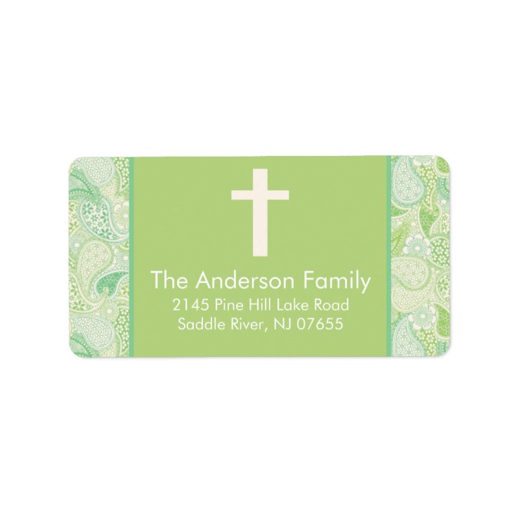 Green Paisley Cross Religious address Label | Zazzle