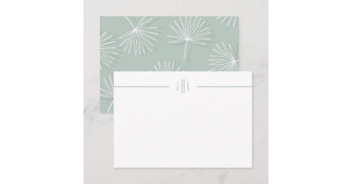 Green Palm Leaf Minimal Monogram Note Card | Zazzle