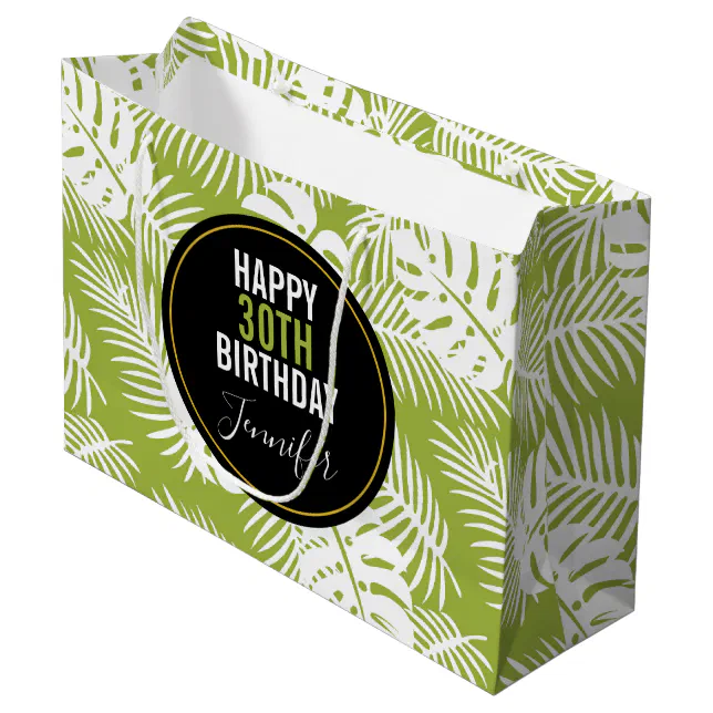 Green Palm Leaves Rainforest Pattern Birthday Large Gift Bag | Zazzle