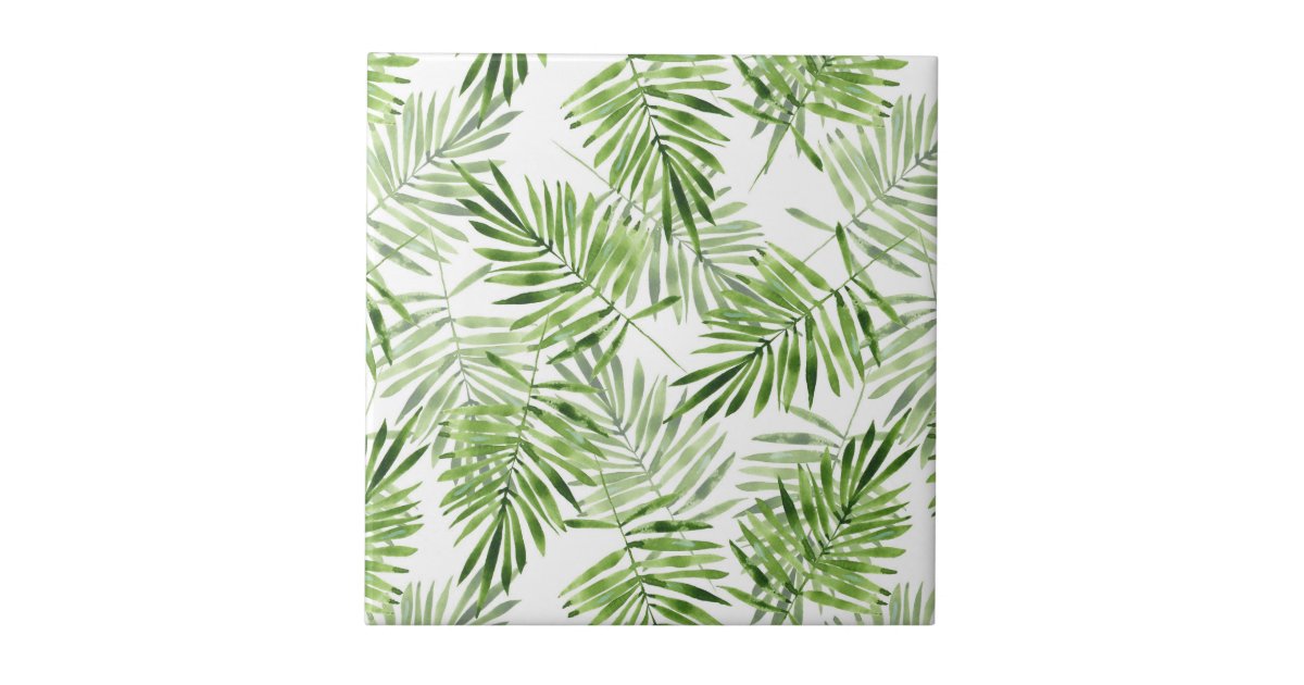 Green Palm Leaves Tile | Zazzle