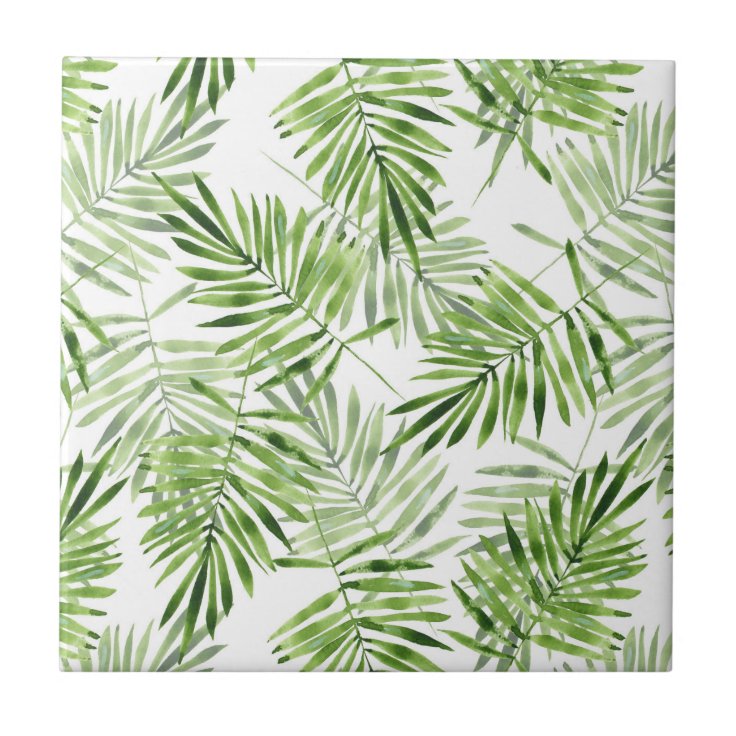 Green Palm Leaves Tile | Zazzle