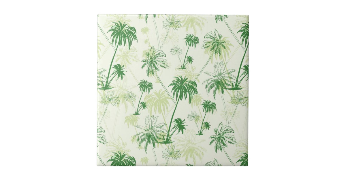 Green Palm Tree Pattern Ceramic Tile | Zazzle