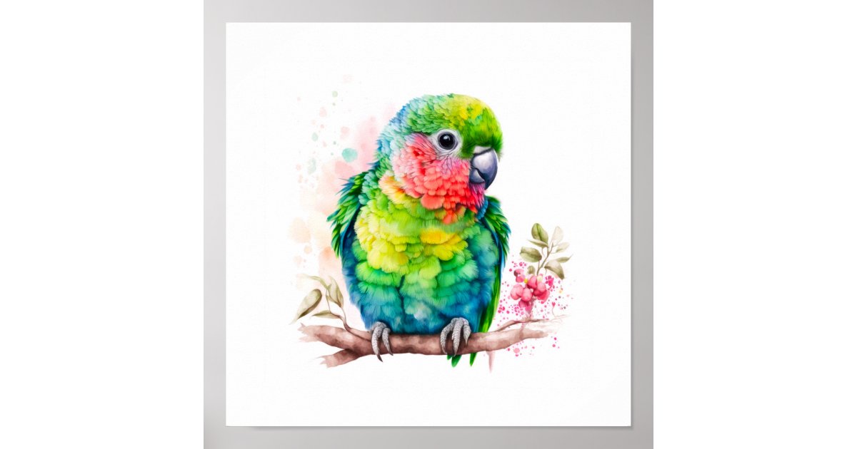Green Parrot - Cute Baby Bird Poster | Zazzle