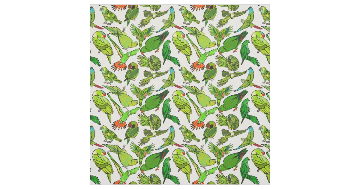 Green Parrot Pattern Fabric | Zazzle
