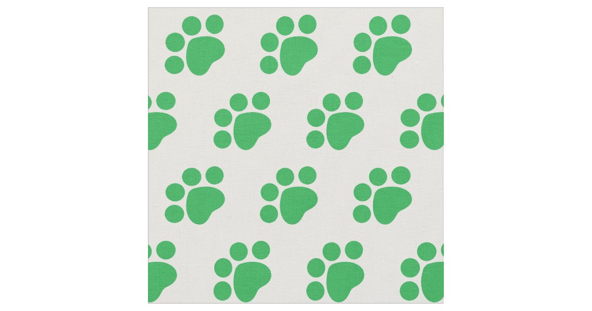 Green Paw Print Pattern Fabric | Zazzle