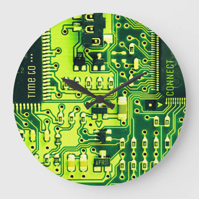Green PCB board, electronic parts printed circuit Large Clock | Zazzle