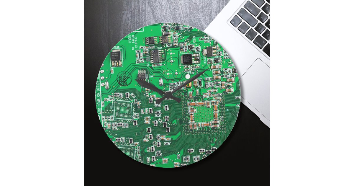 Green PCB Circuit Board Design for IT Pros Round Clock | Zazzle