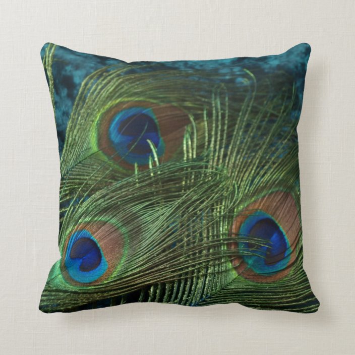 Green Peacock Feather Throw Pillow