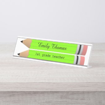 Green Pencils Class Teacher Desk Name Plate | Zazzle