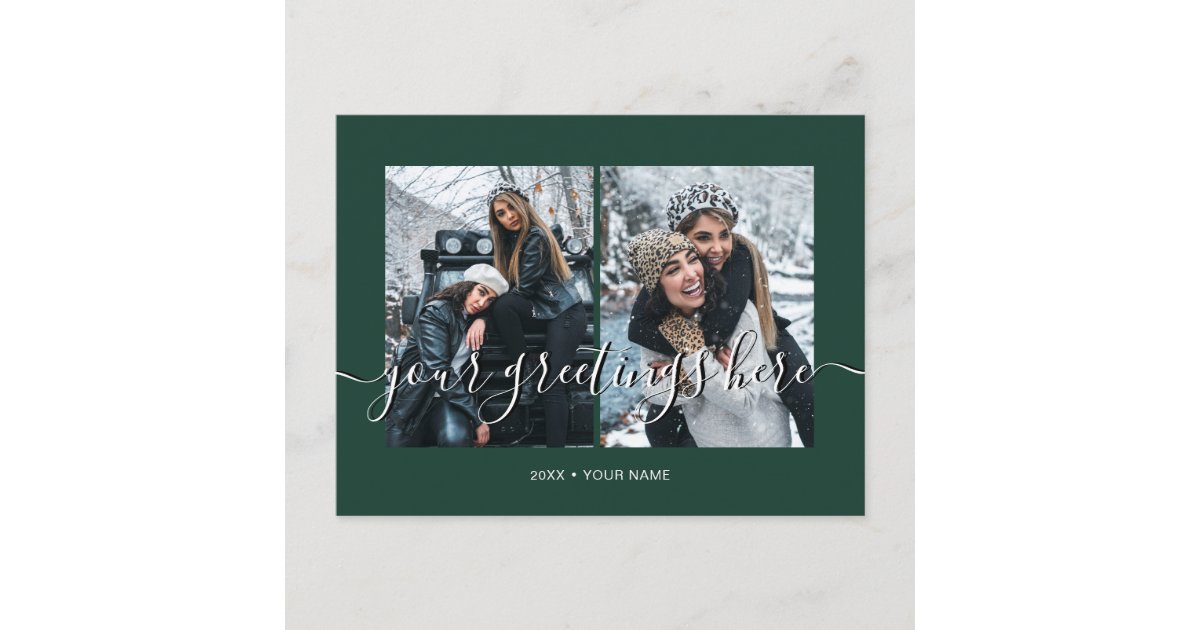 Green Personalized 2 photos Universal Greetings Postcard | Zazzle
