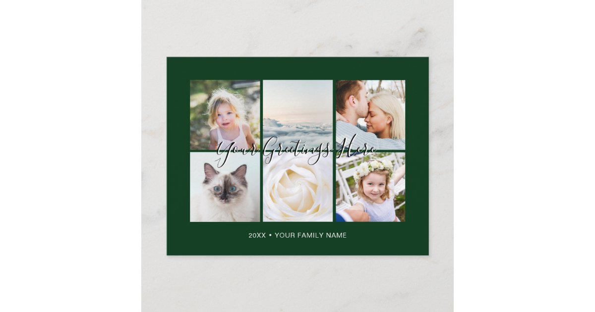 Green Personalized 6 photos Universal Greetings Postcard | Zazzle