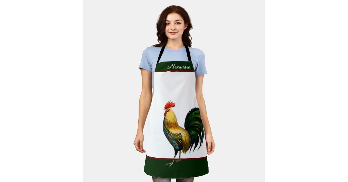 Green Personalized Colorful Rooster Chicken Apron | Zazzle