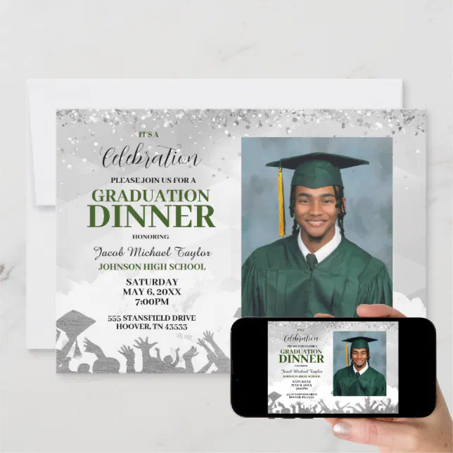 Green Photo Graduation Dinner Invitation | Zazzle