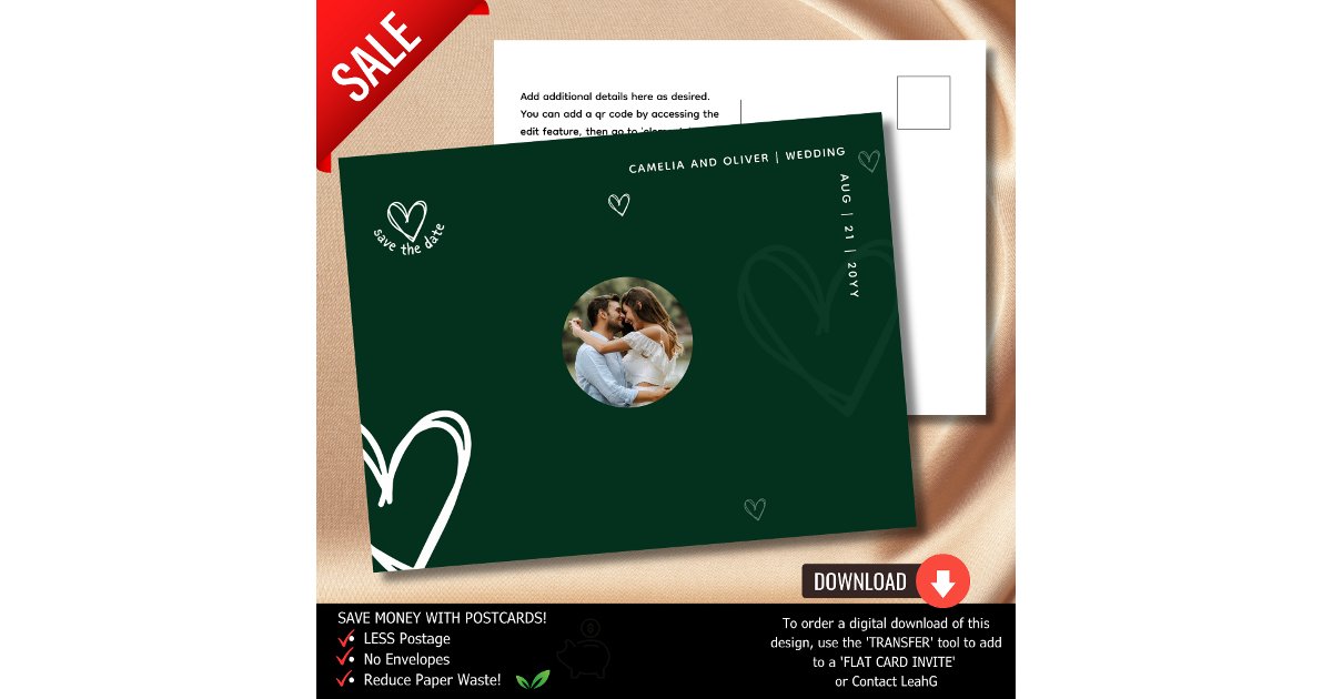 Green PHOTO Save the Date | Minimal Quality Modern Postcard | Zazzle