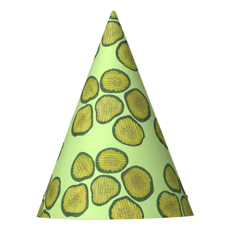 Green Pickle Chips Sweet Pickles Foodie Print Party Hat | Zazzle