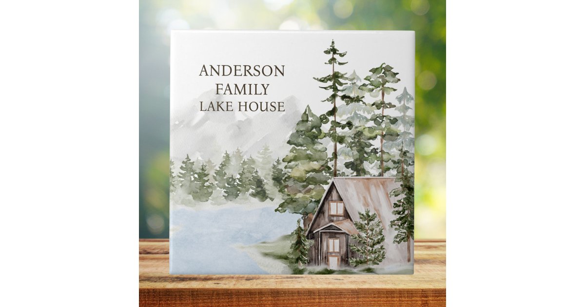 Green Pine Forest Family Lake House Cabin Ceramic Tile | Zazzle