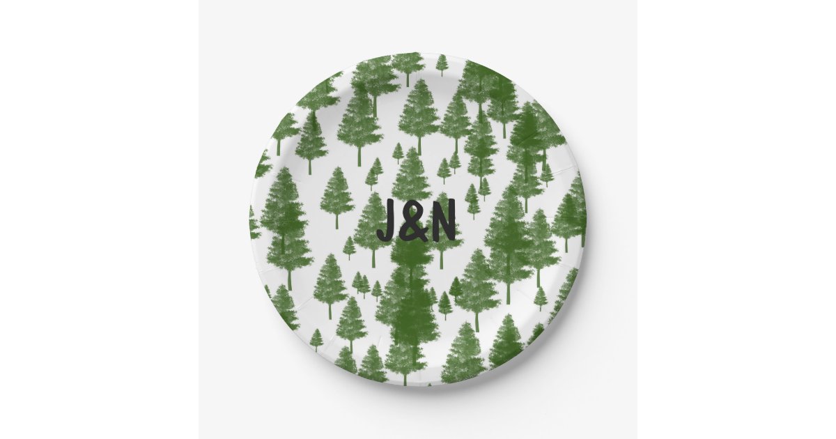Green Pine Tree Rustic Country Wedding Plates | Zazzle