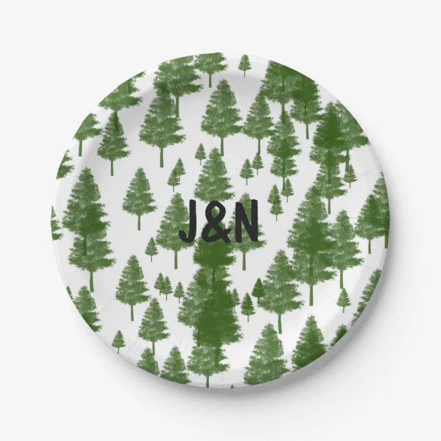 Green Pine Tree Rustic Country Wedding Plates | Zazzle