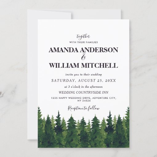 Green Pine Trees Wedding Invitation | Zazzle