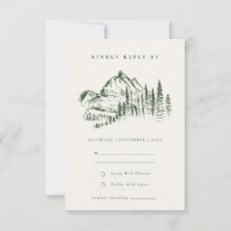 Green Pine Woods Mountain Sketch Wedding RSVP Invitation | Zazzle