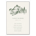 Green Pine Woods Mountain Sketch Wedding Table Number | Zazzle
