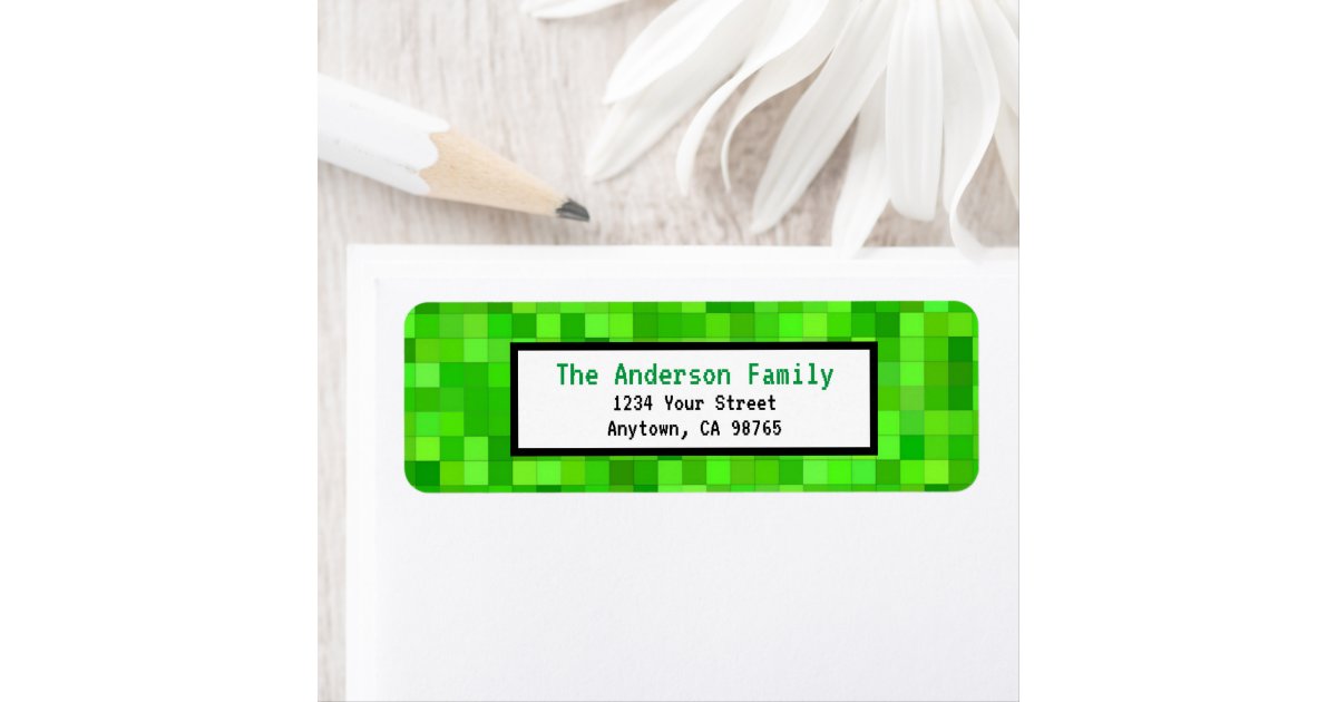 Green Pixels Mining Gamer Custom Address Label | Zazzle