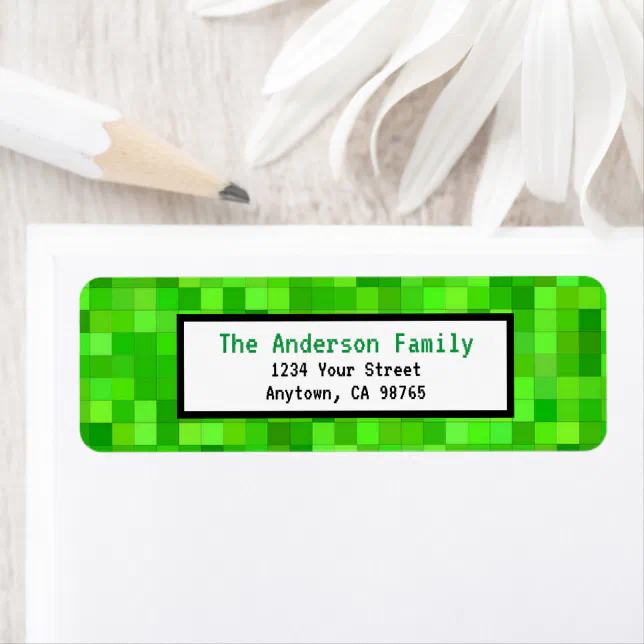 Green Pixels Mining Gamer Custom Address Label | Zazzle