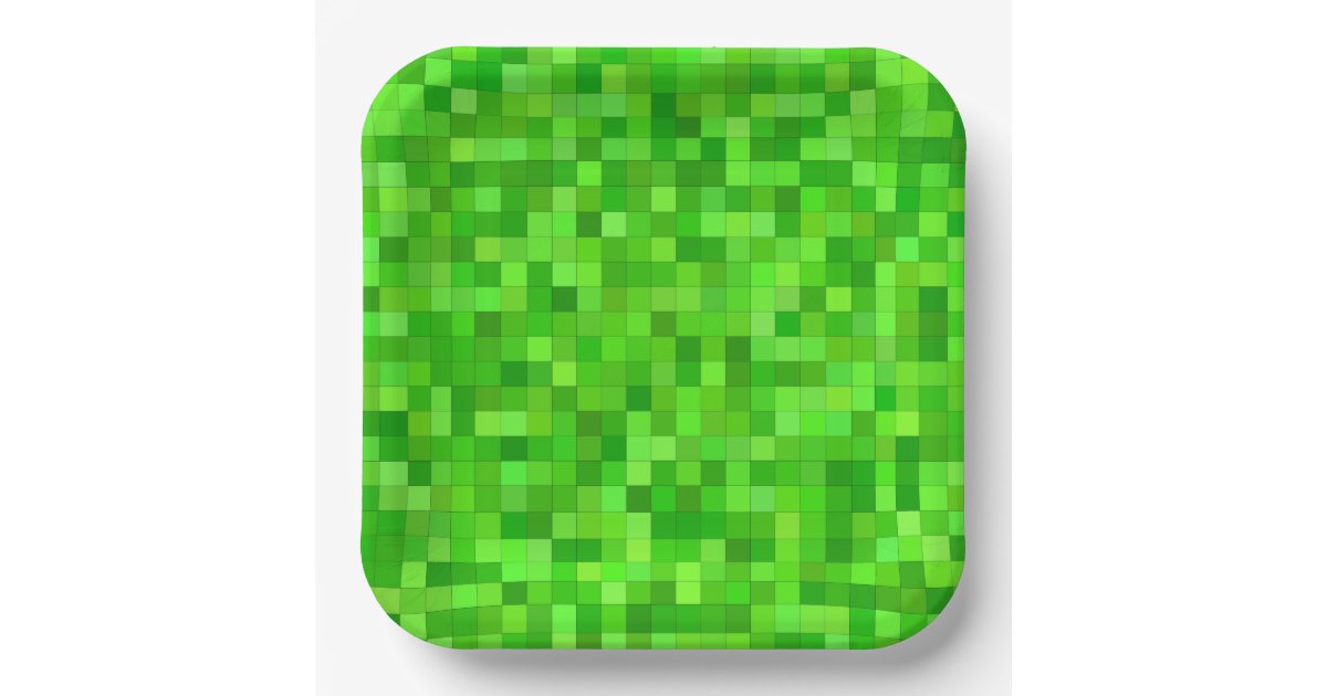 Green Pixels Paper Plates | Zazzle