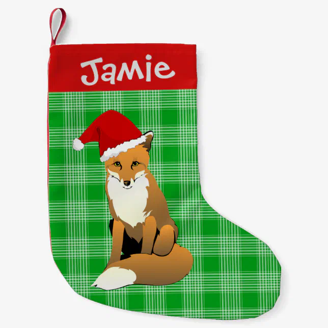 Green Plaid and Fox Small Christmas Stocking | Zazzle