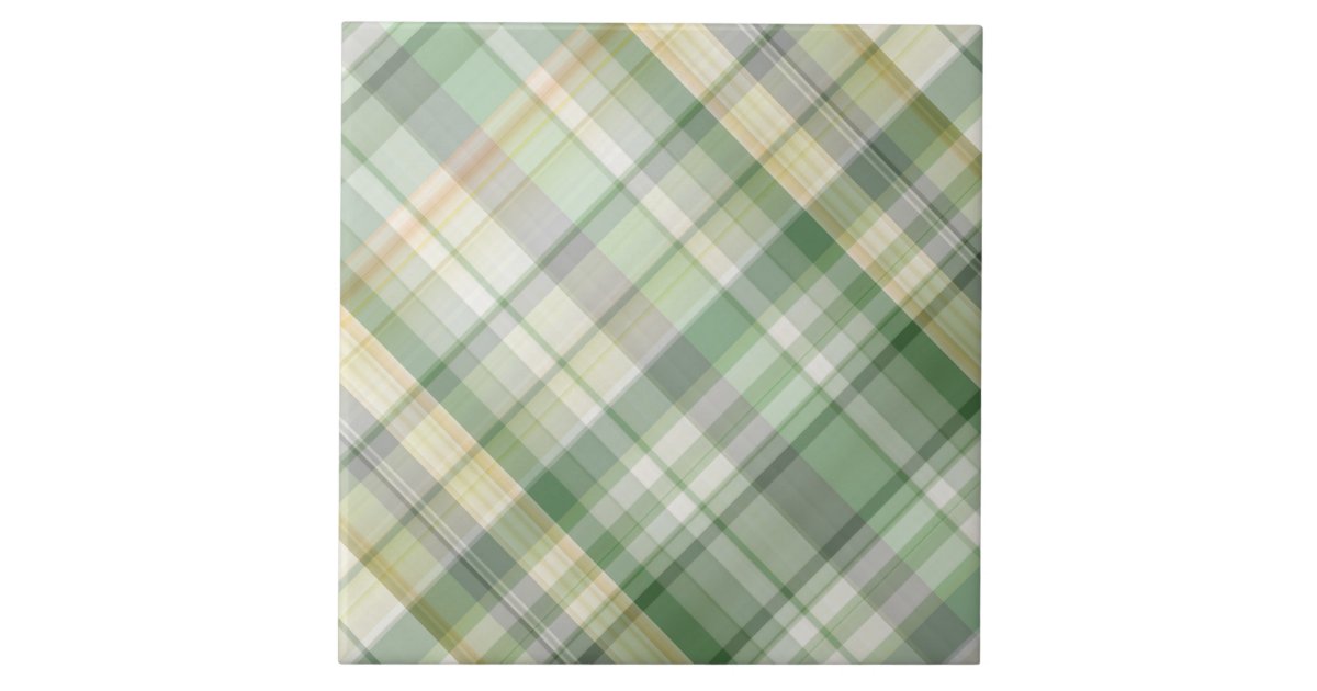 Green plaid pattern ceramic tile | Zazzle