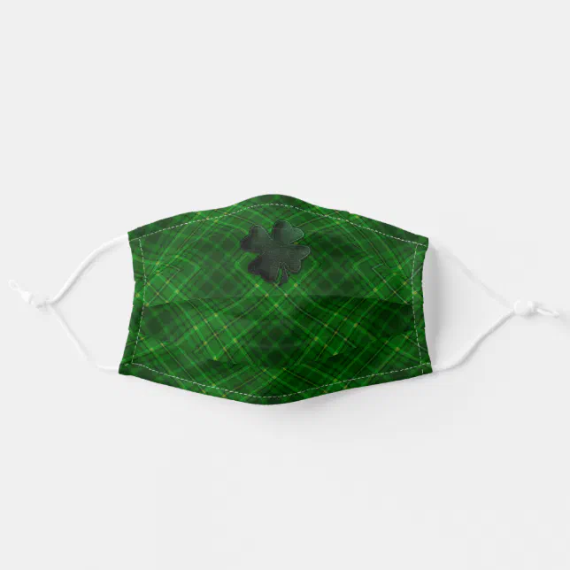 Green Plaid Pattern Irish Shamrock Adult Cloth Face Mask | Zazzle