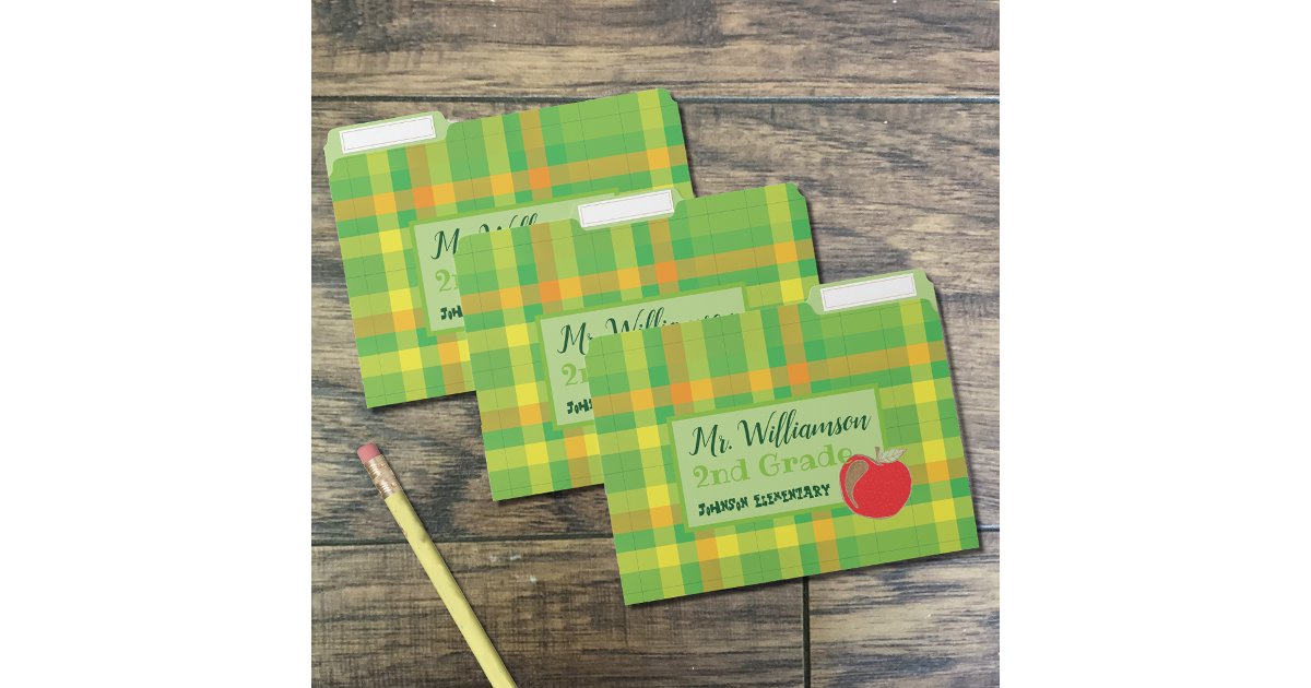 Green plaid school teacher file folders template | Zazzle