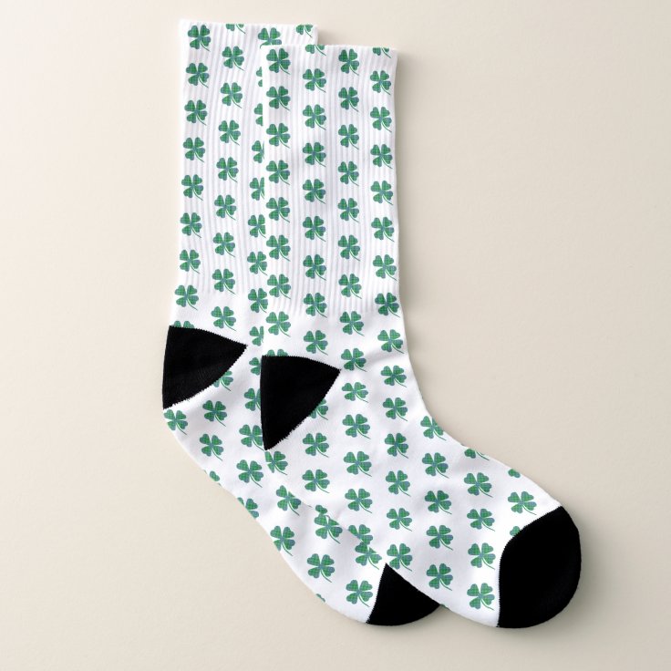 Green Plaid Shamrock Four-Leaf Clover Pattern Socks | Zazzle