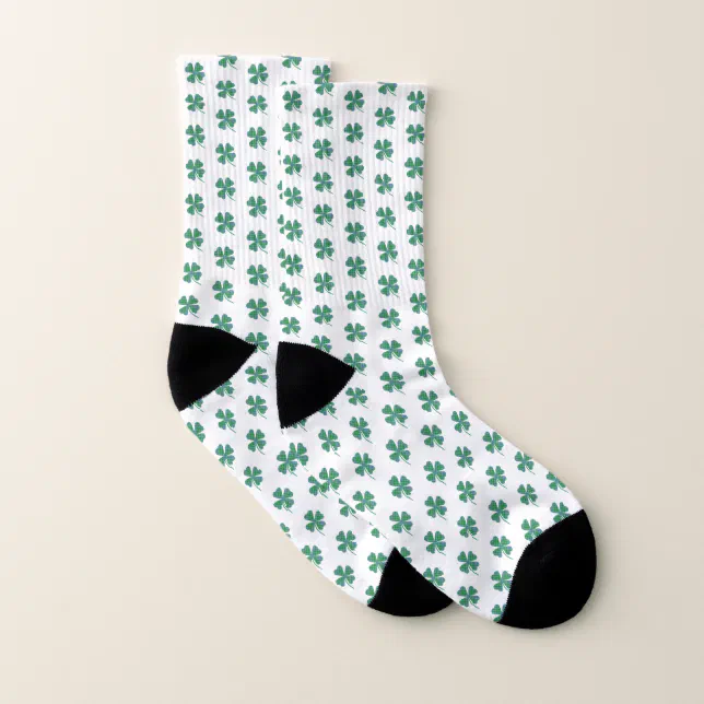 Green Plaid Shamrock Four-Leaf Clover Pattern Socks | Zazzle