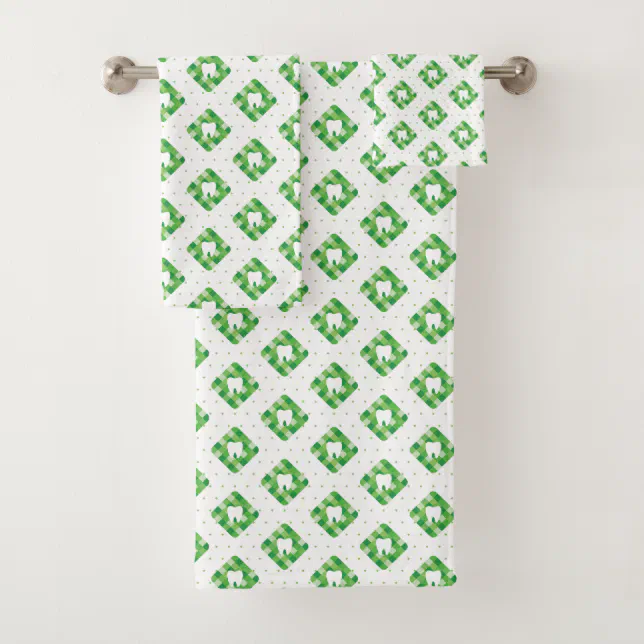 Green Plaid Tooth Pattern Bath Towel Set | Zazzle