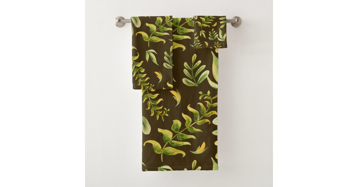 Green Plant Leaves Pattern Bath Towel Set | Zazzle
