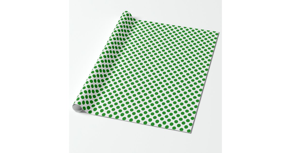 Green Polka Dot on White Wrapping Paper | Zazzle