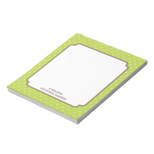 Green polka dot personalized girly cute notepad | Zazzle
