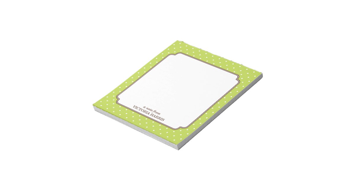 Green polka dot personalized girly cute notepad | Zazzle