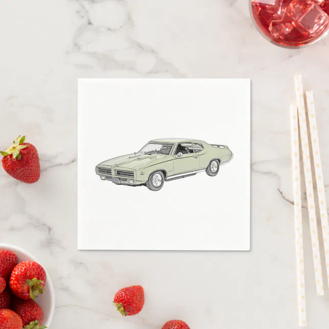 Green Pontiac GTO Muscle Car Drawing Paper Party Napkins | Zazzle