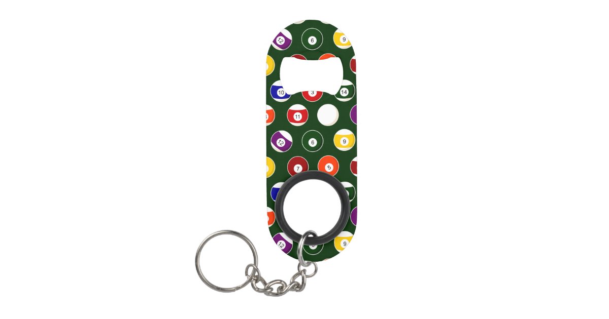 Green Pool Ball Billiards Pattern Keychain Bottle Opener | Zazzle