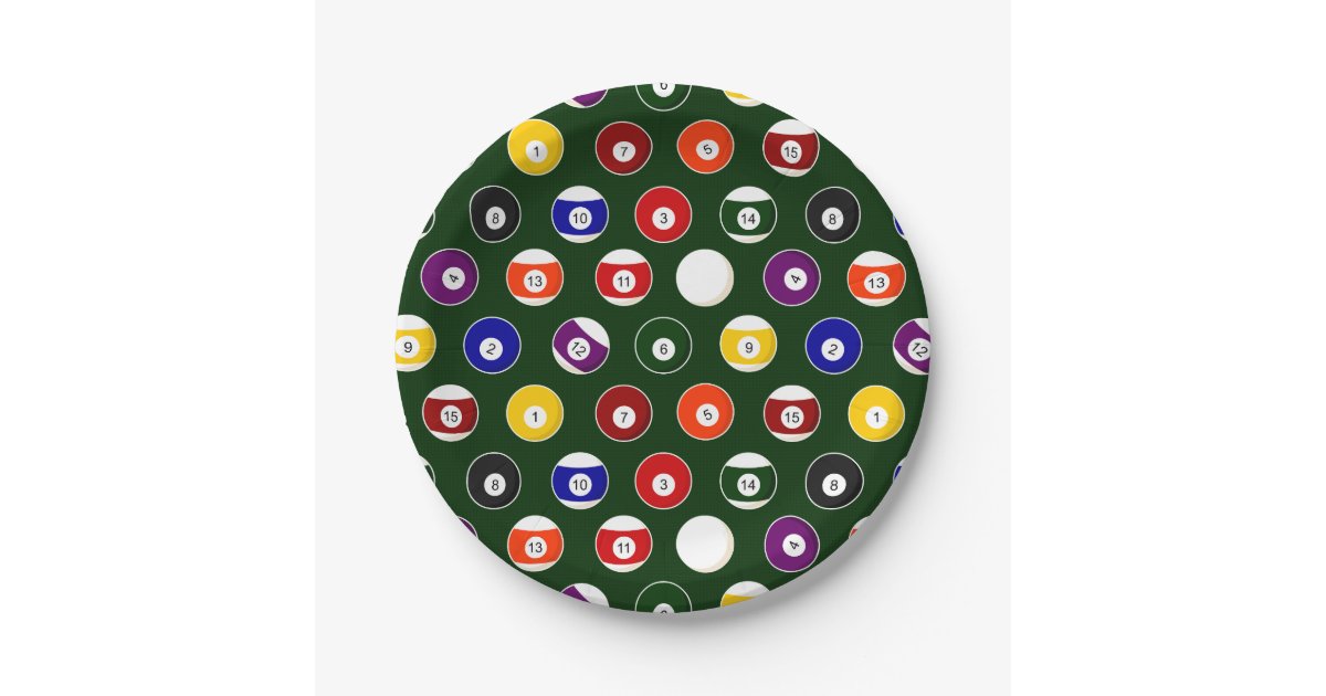 Green Pool Ball Billiards Pattern Paper Plates | Zazzle