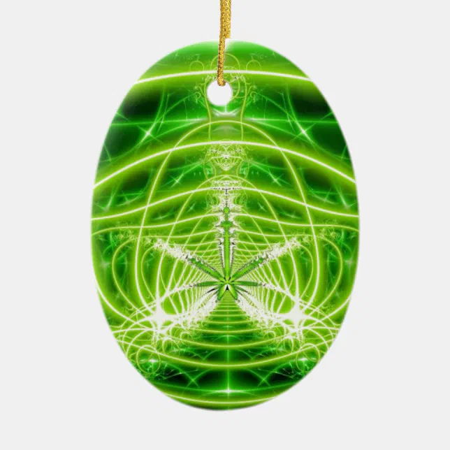 Green Pot Leaf Fractal Ceramic Ornament | Zazzle