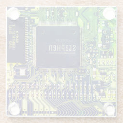 Green printed circuit board • Geek electronic PCB Glass Coaster | Zazzle
