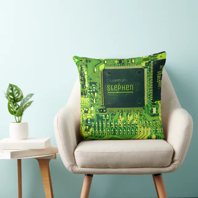 Green printed circuit board • Geek electronic PCB Throw Pillow | Zazzle