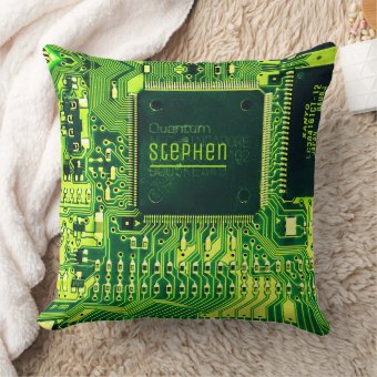Green printed circuit board • Geek electronic PCB Throw Pillow | Zazzle