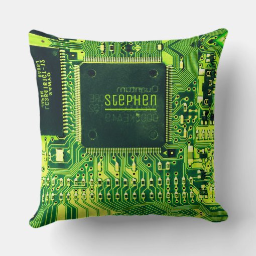Green printed circuit board • Geek electronic PCB Throw Pillow | Zazzle